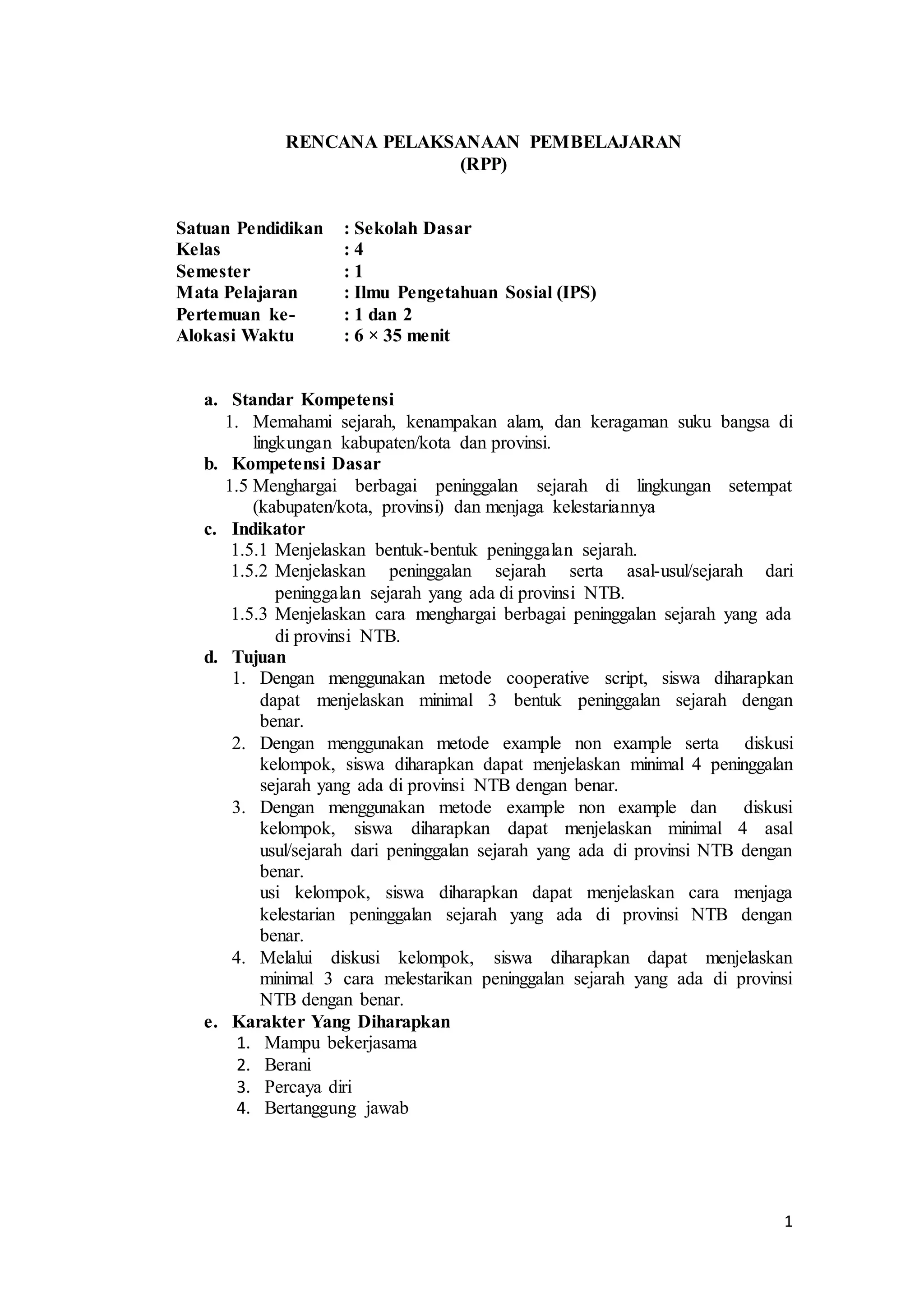RPP IPS KELAS 4 SD | DOCX