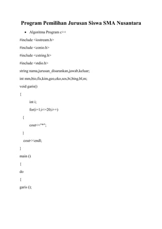 Algoritma Pemrograman - Contoh Program Penjurusan Mhs | DOCX