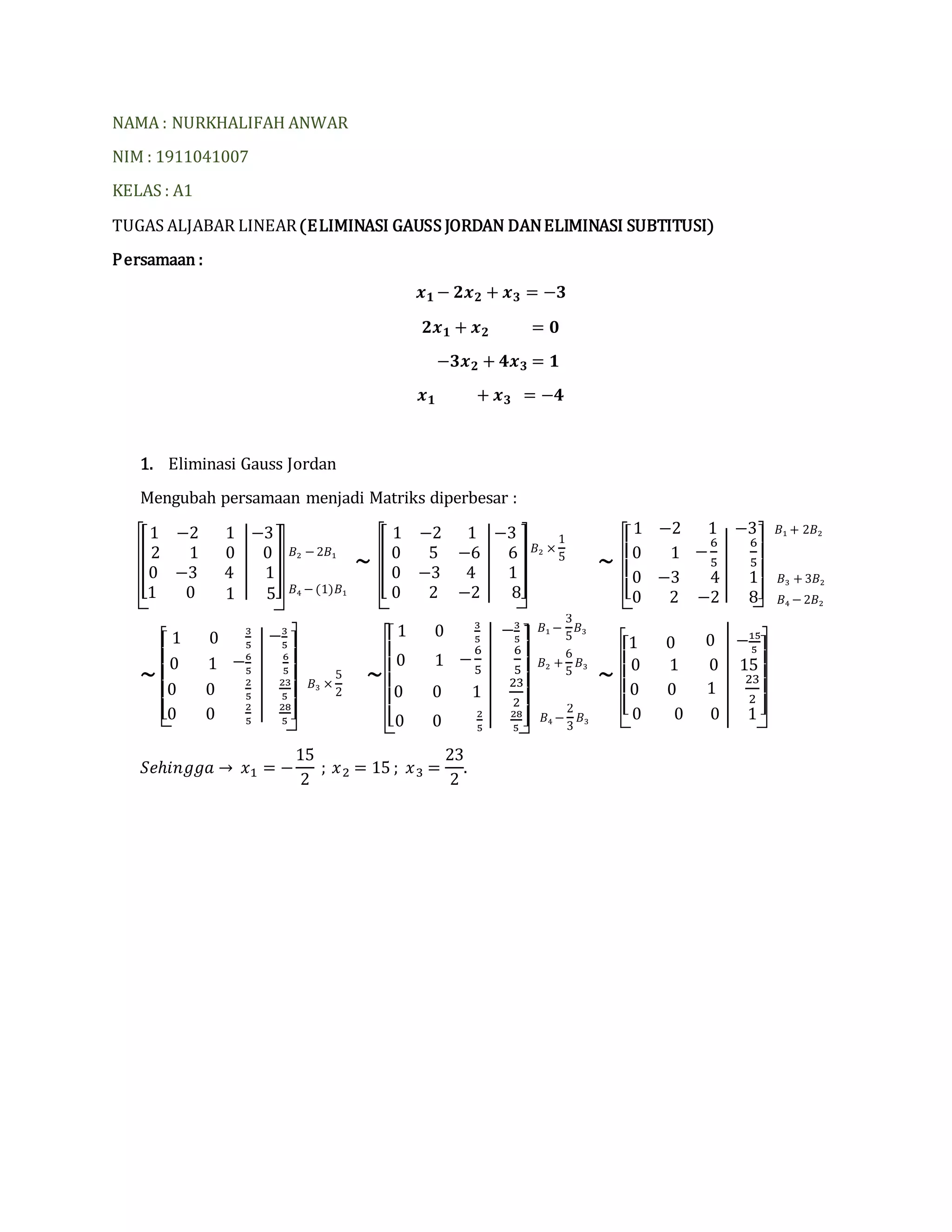 Tugas Aljabar Linear | PDF
