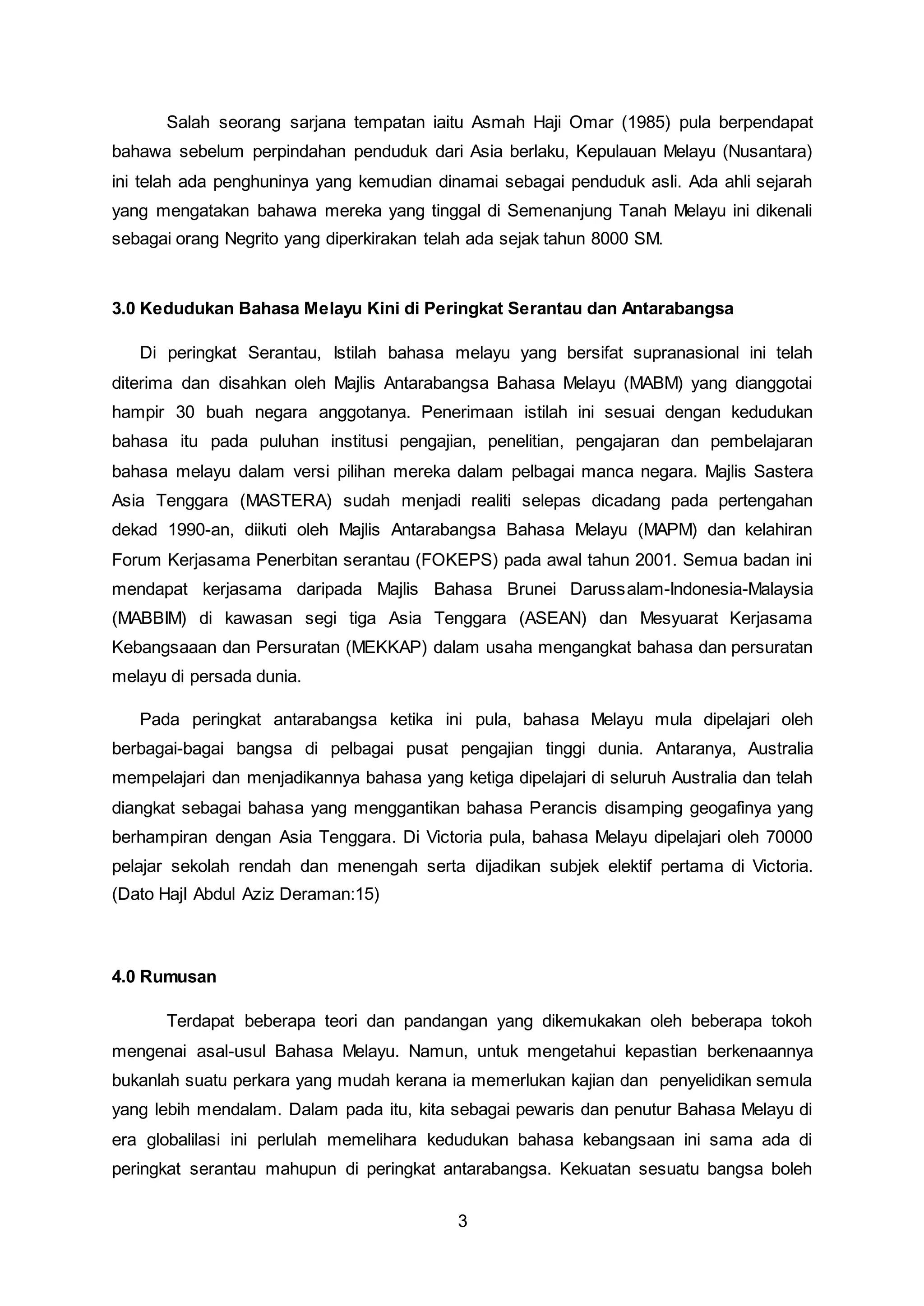 Asal Usul Bahasa Melayu di Peringkat Serantau dan Antarabangsa | DOCX