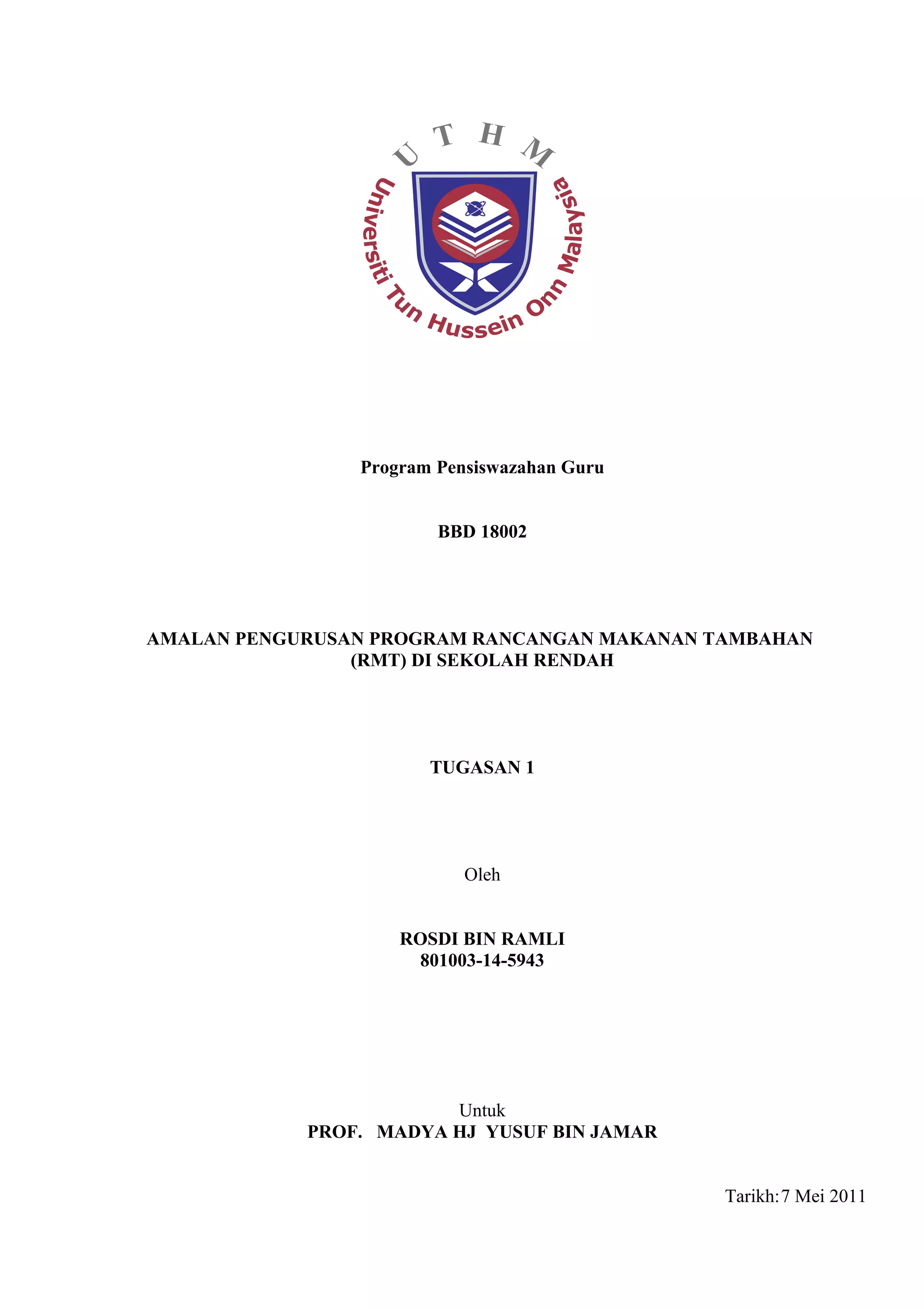 Perkembangan Pendidikan ( Tajuk : Esei RMT di sekolah )_Tugasan ...