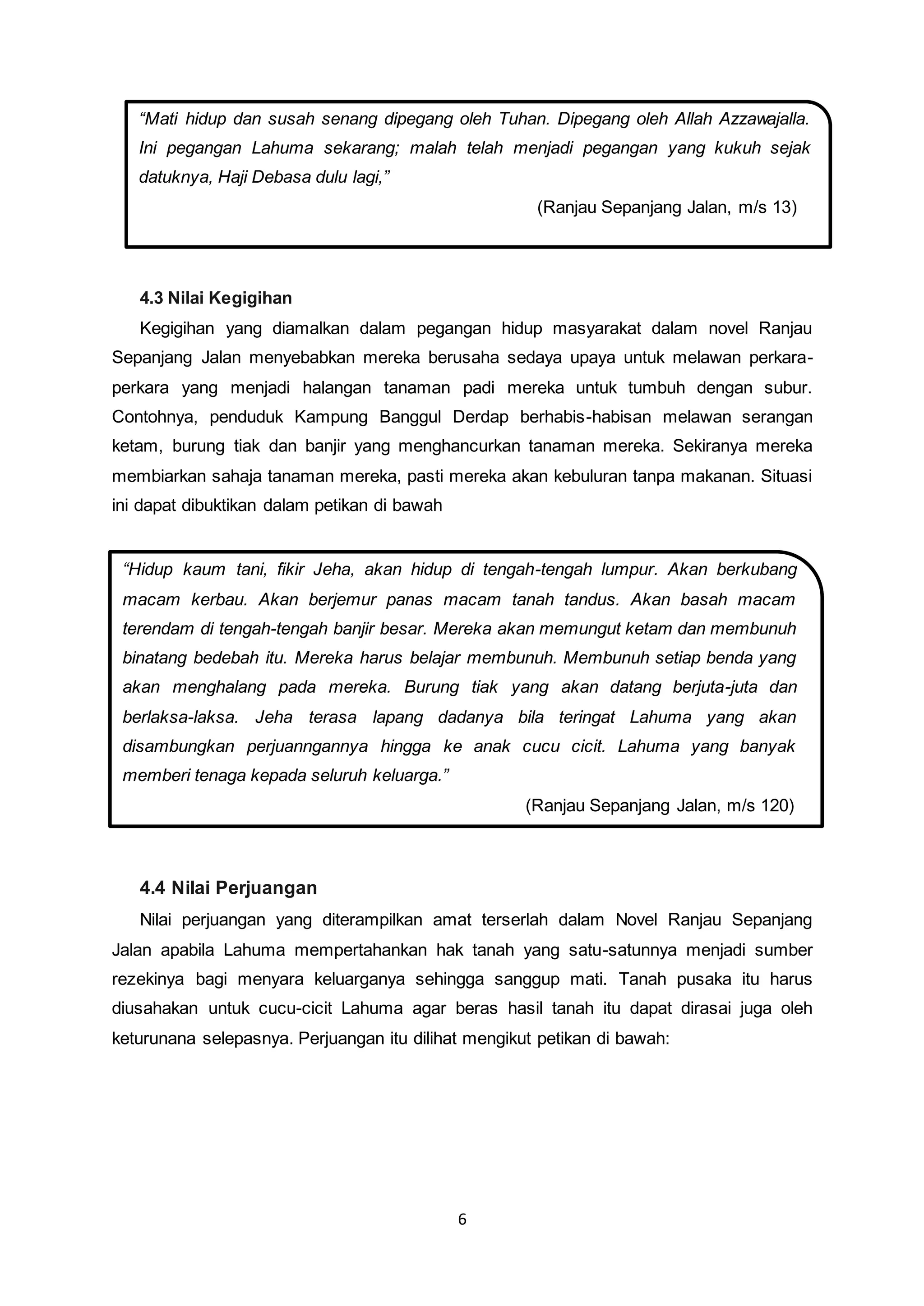 Pemikiran dan Nilai Murni dalam Karya Ranjau Sepanjang Jalan | DOCX