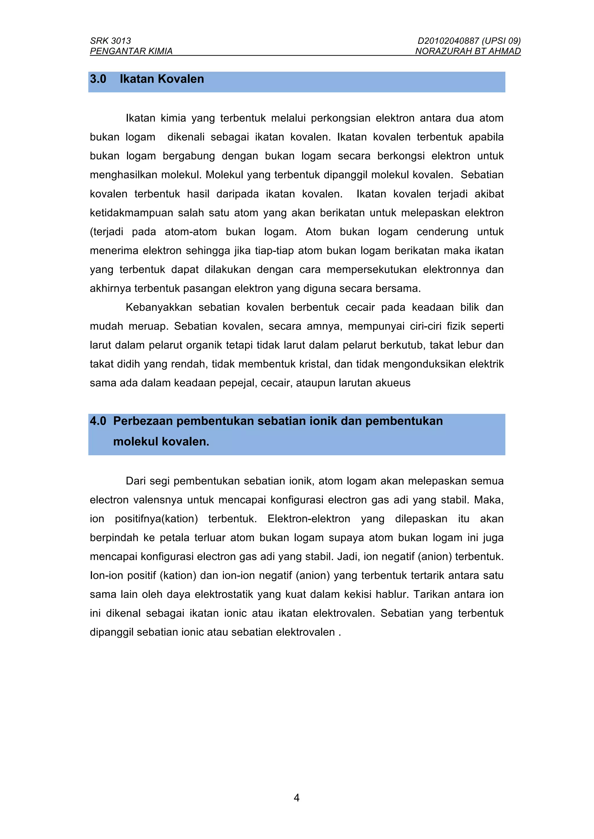 Perbezaan sebatian ionik dan kovalen | PDF