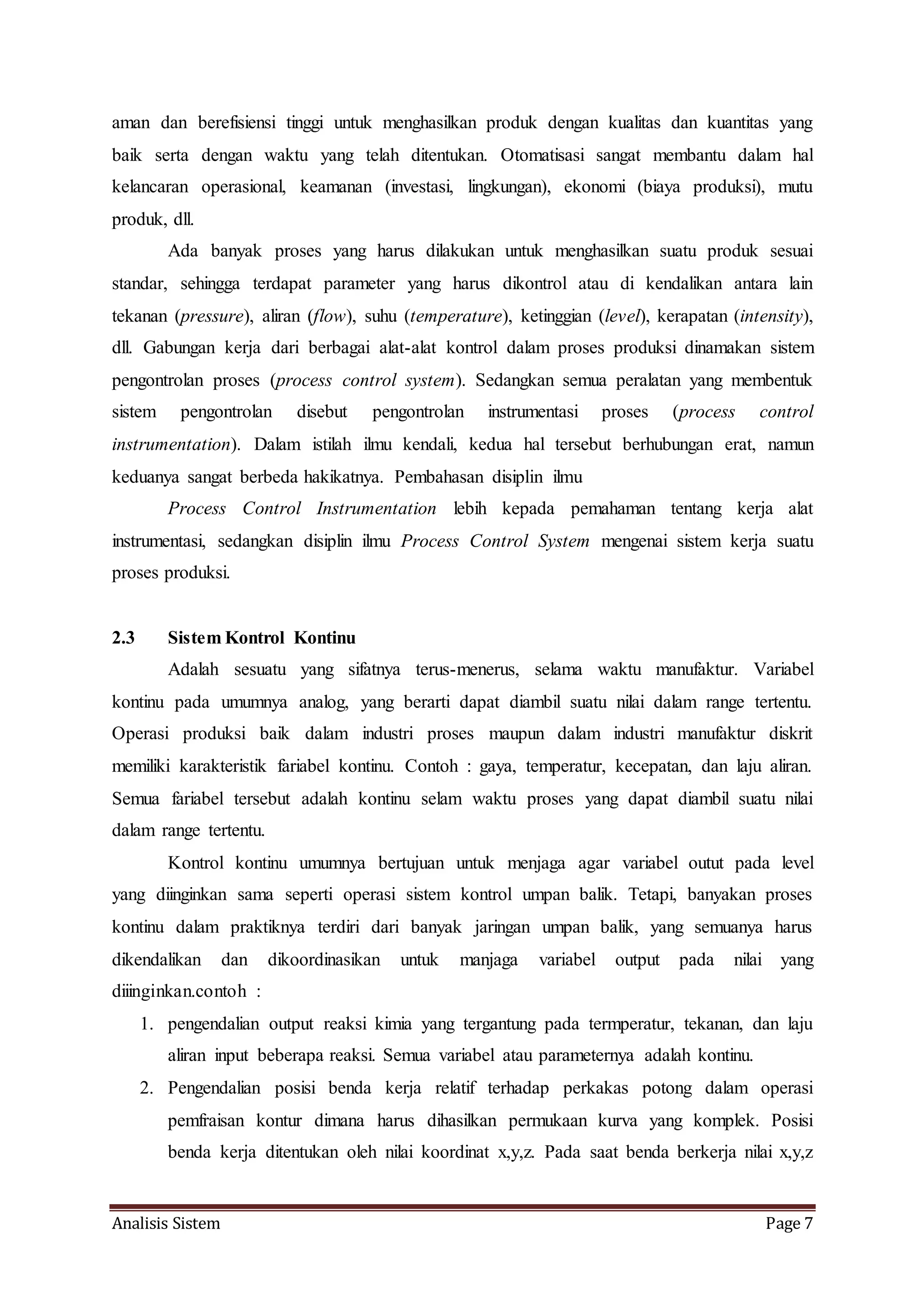 analisis sistem tentang sistem kontrol diskrit dan kontinu | DOCX