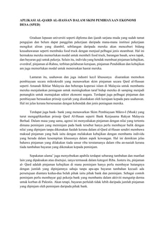 QARD AL HASAN DAN APLIKASINYA DALAM SKIM PEMBIAYAAN EKONOMI DESA (SPED ...