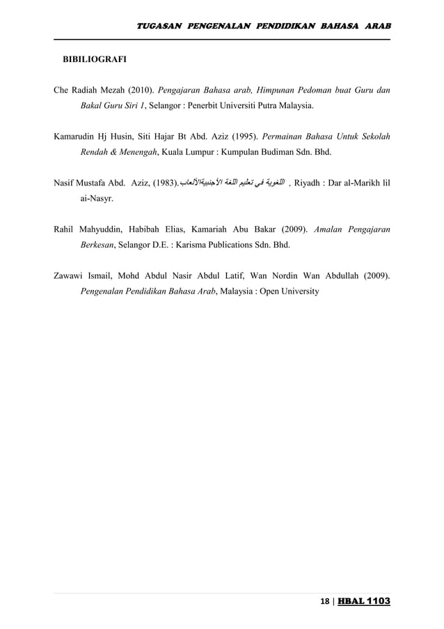 Tugasan hbal 1013 pengenalan pendidikan bahasa arab ustazah sti eshah ...