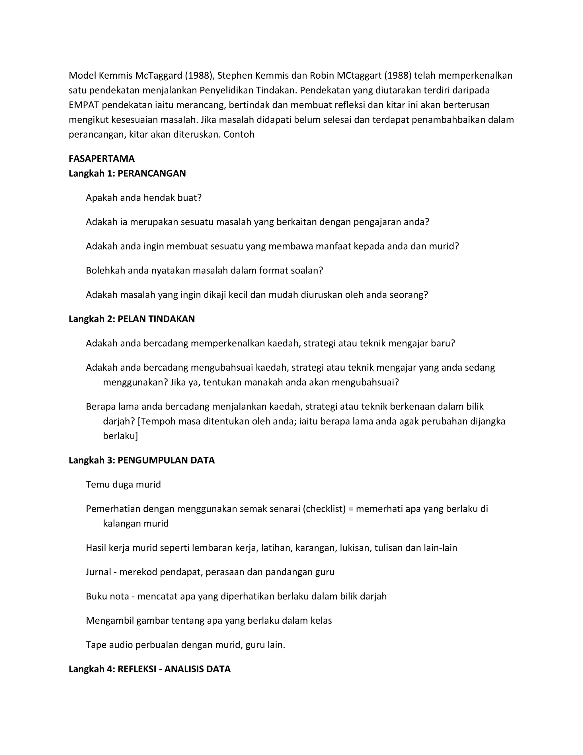 konsep dan model kajian tindakan | DOC