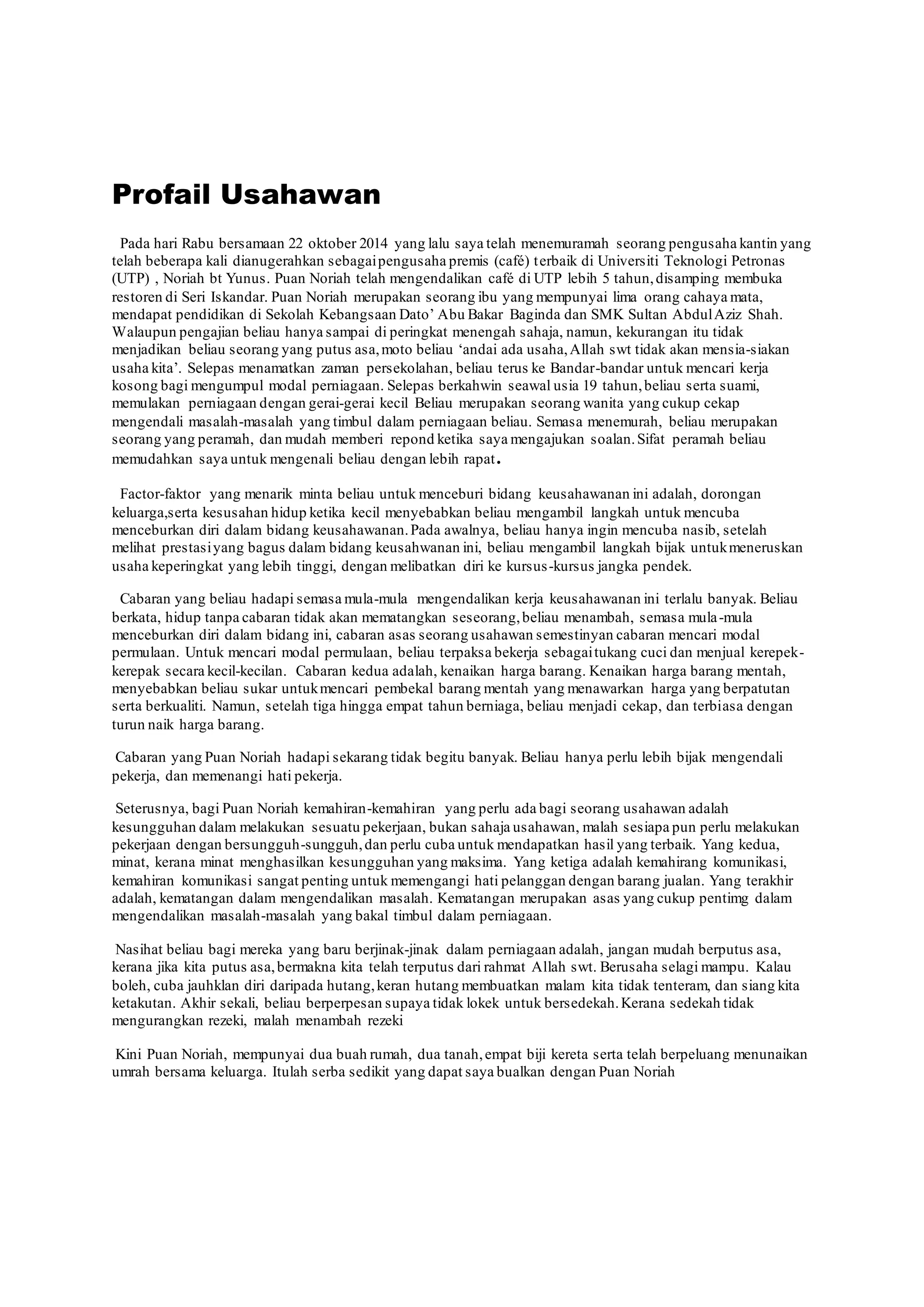 Tugasan keusahawanan individu | DOCX