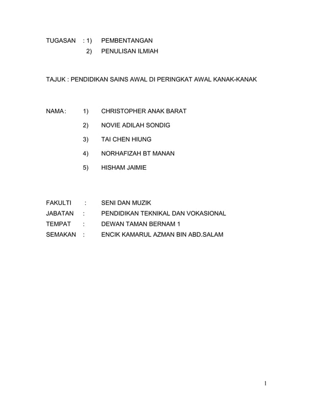 Tugasan kumpulan 4 pendidikan sains awal kanak-kanak | DOC