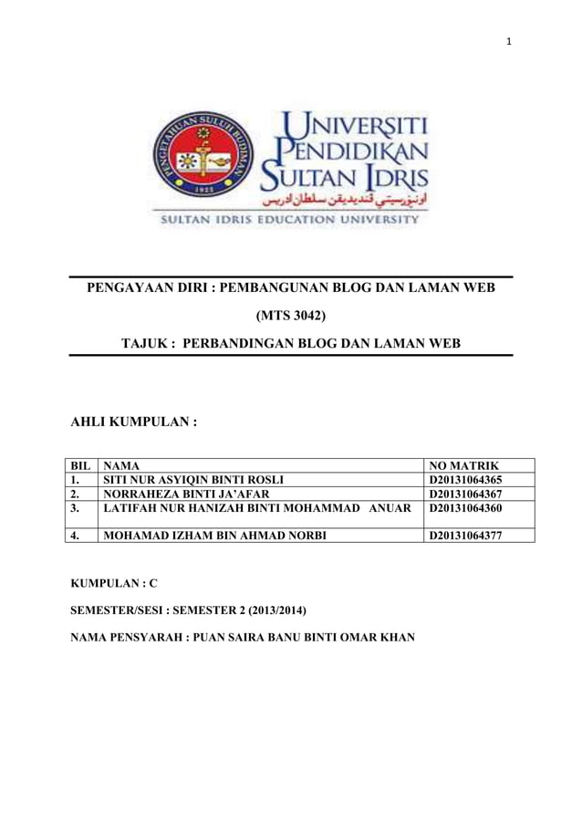 Tugasan Kumpulan Pengayaan diri blog | DOCX