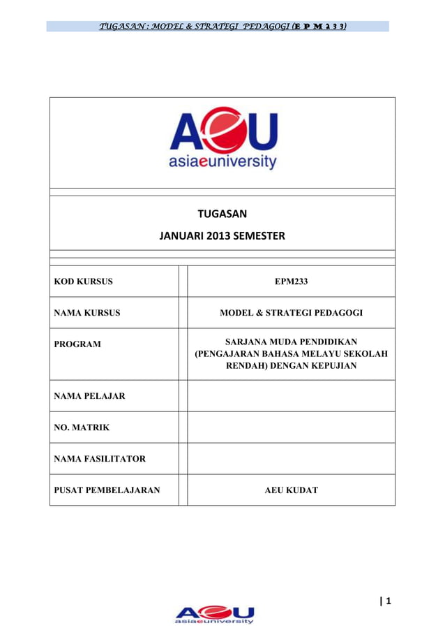 Tugasan model & strategi pedagogi epm233 (cikgu azman) | DOCX