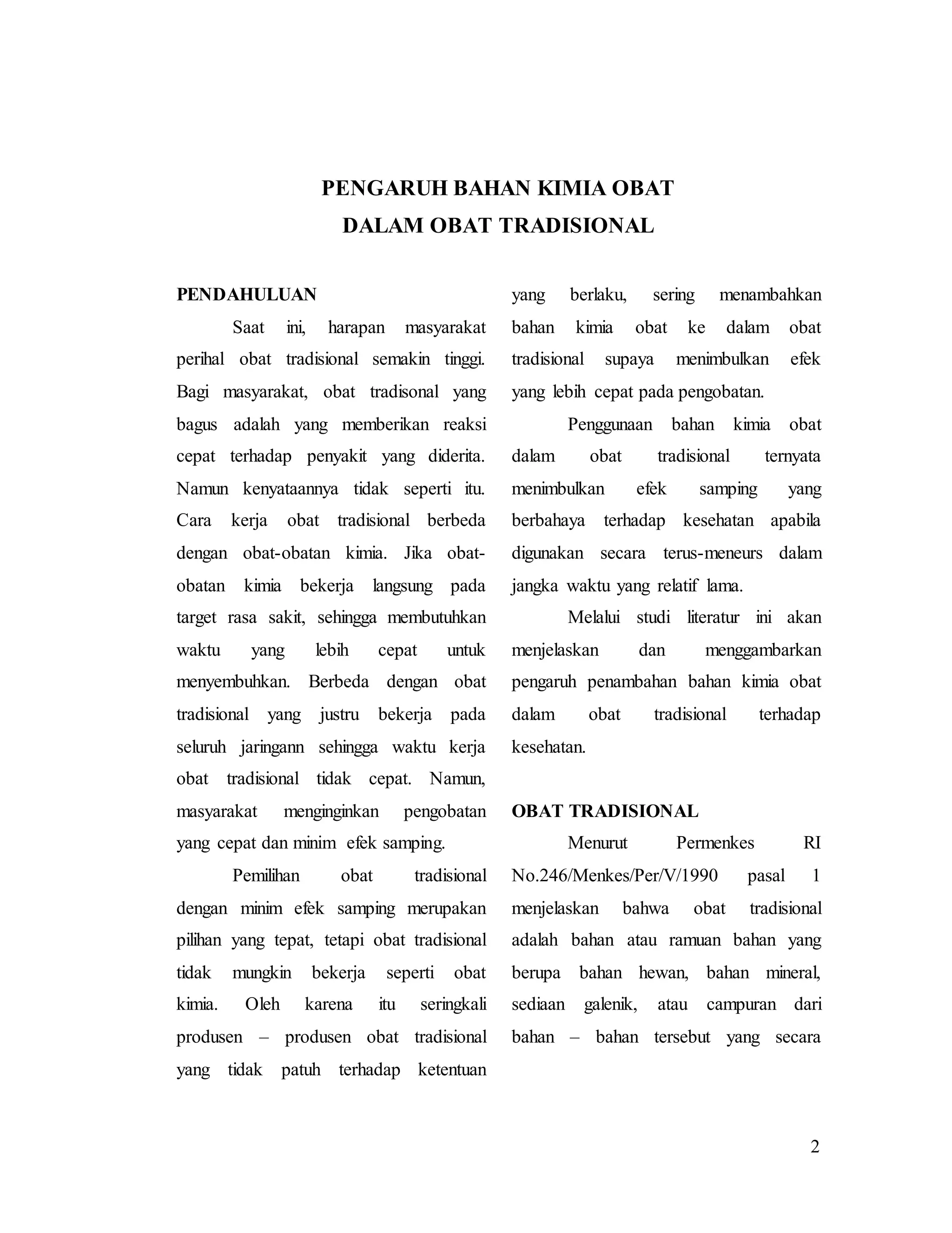 Bahaya Bahan Kimia Obat (BKO) dalam Obat Tradisional | DOCX