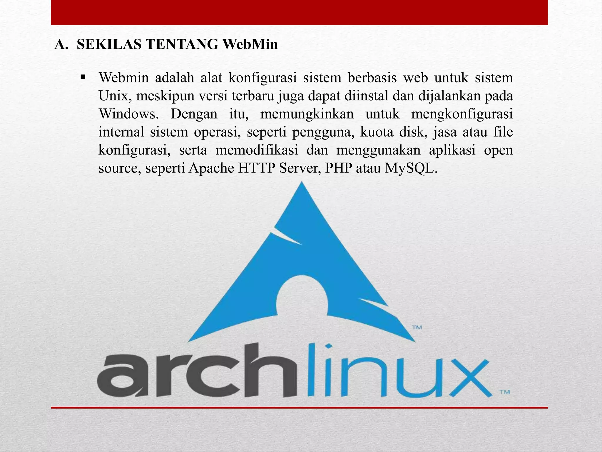 installasi webmin di archlinux | PPTX