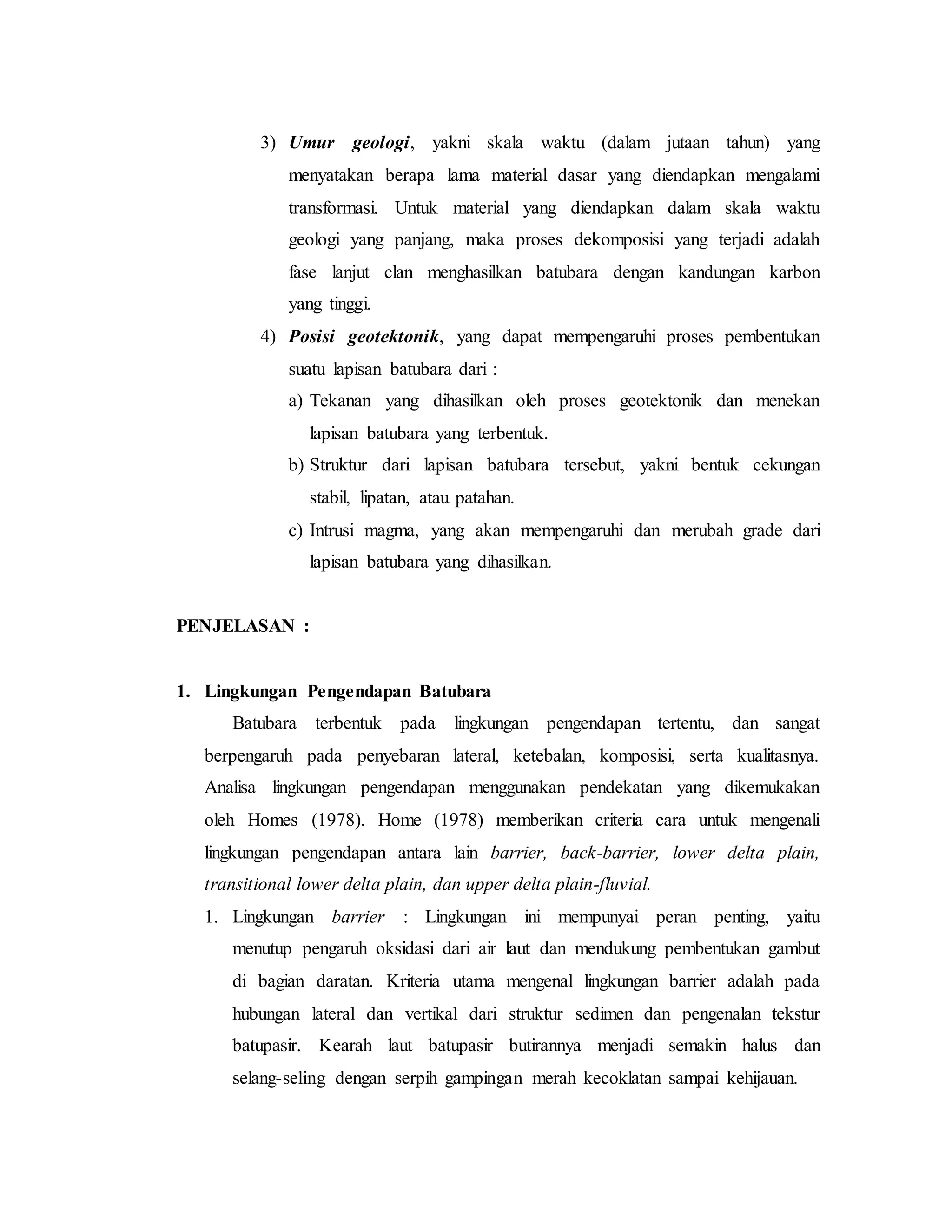 Tugas batubara ii lingkungan dan bentuk endapan batubara, kalsifikasi dan jenis batubara, dan ...