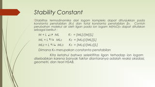 Clasification of Metal Ions Stability Constant Stabilization of ...