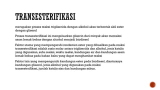 Tugas Biodiesel (Proses katalis dan pemurnian biodiesel) | PPT