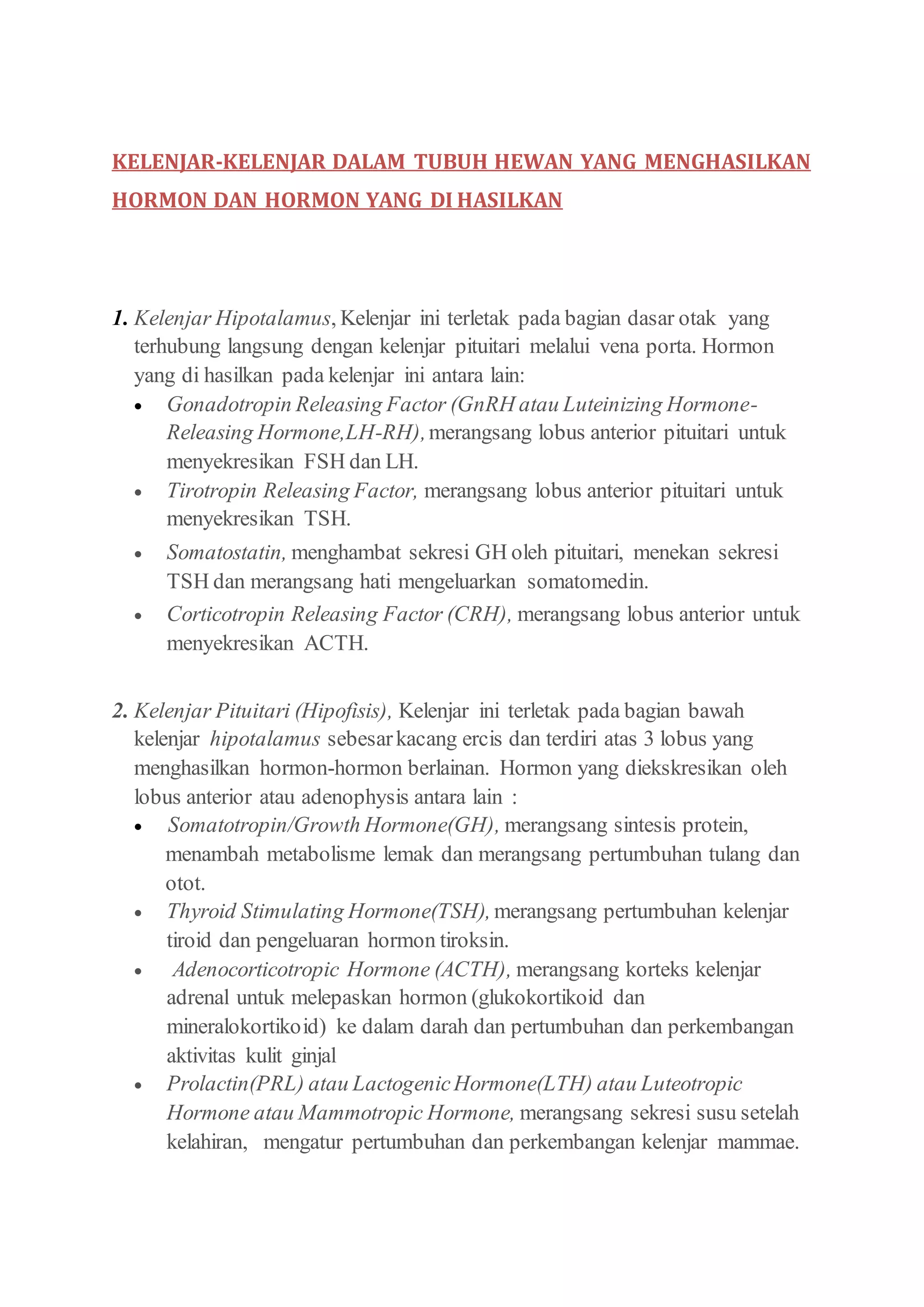 Kelenjar-Kelenjar dalam Tubuh Hewn yang menhasilkan Hormon | DOCX