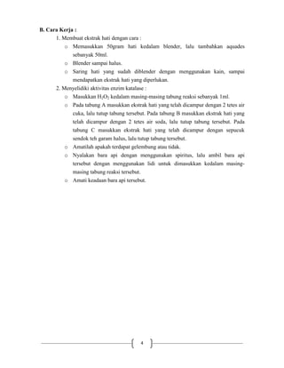 pengaruh inhibitor terhadap cara kerja enzim katalase | DOCX