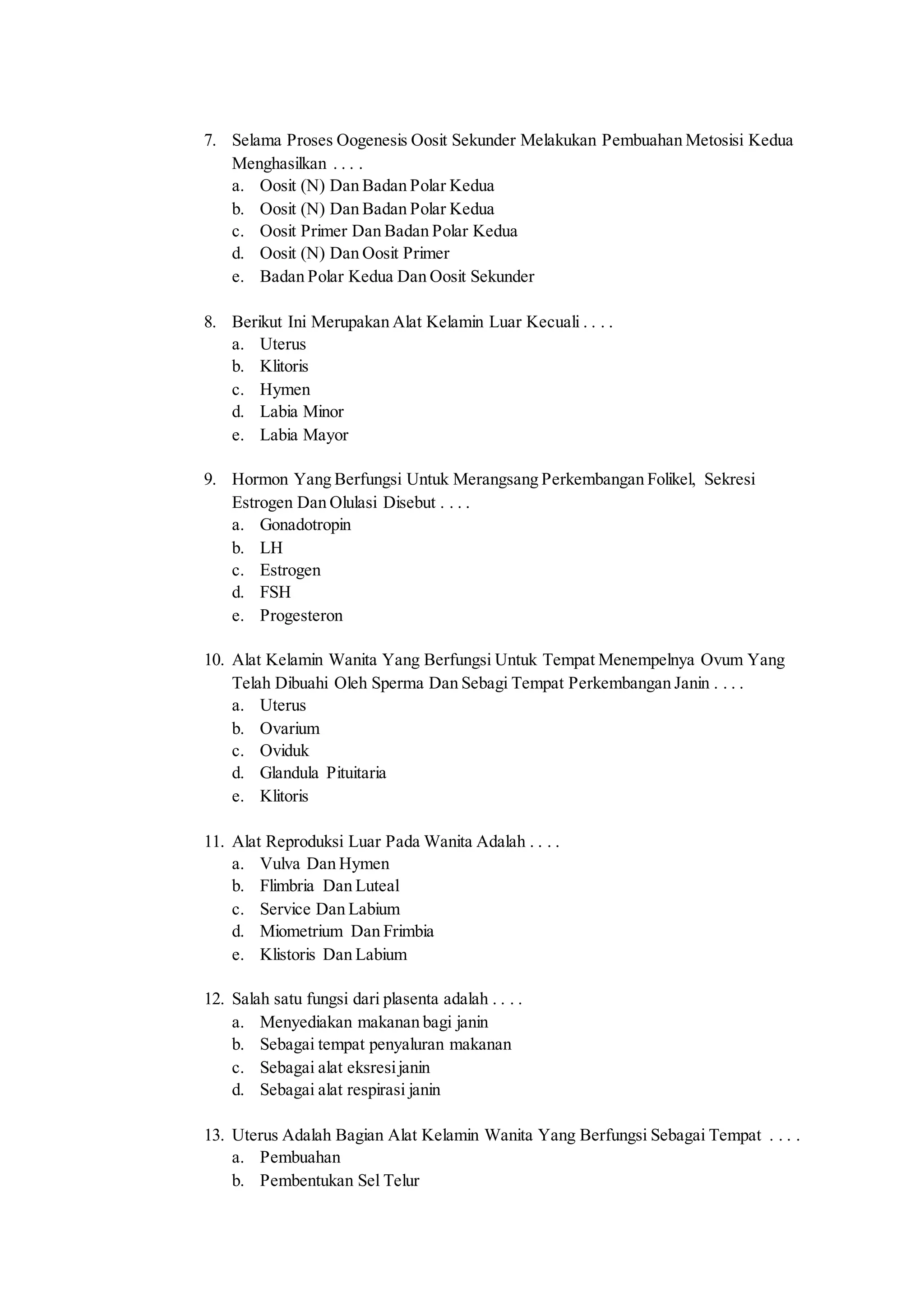 SOAL DAN PEMBAHASAN BIOLOGI BAB SISTEM REPRODUKSI | DOCX