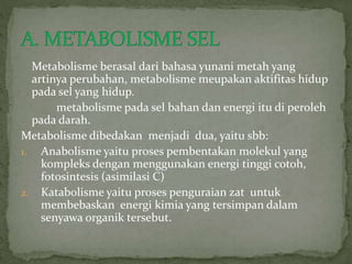 Tugas biologi (metabolisme sel) | PPTX
