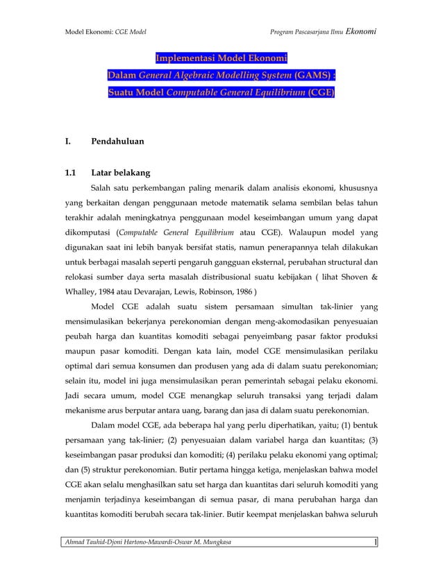 Implementasi Model Ekonomi dalam General Algebraic Modelling System ...