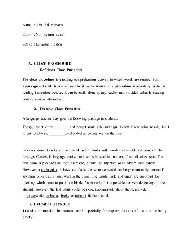 Language Testing Cloze Prosedure Probes And Modality Test Pdf Free Download