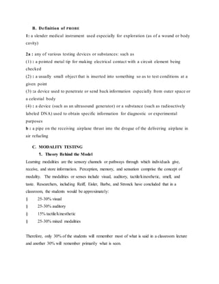 cloze prosedure, Probes, Modaling Testing definition and example .. | DOCX
