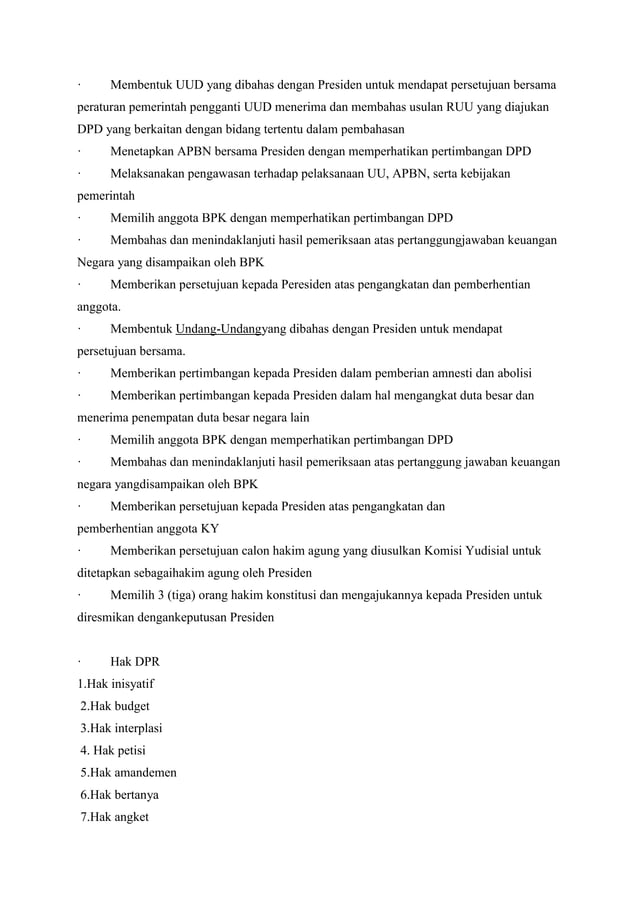Tugas dan wewenang dpr , mpr , ma , mk , ky , dpd dan presiden | DOCX