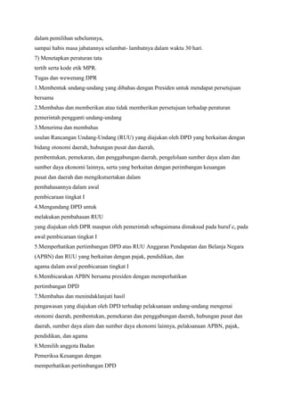 Tugas dan wewenang presiden, mpr, dpr, bpk, ma, & mk | PDF