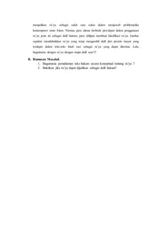 Makalah Hukum Islam RA’YU SEBAGAI SUMBER HUKUM ISLAM | DOCX