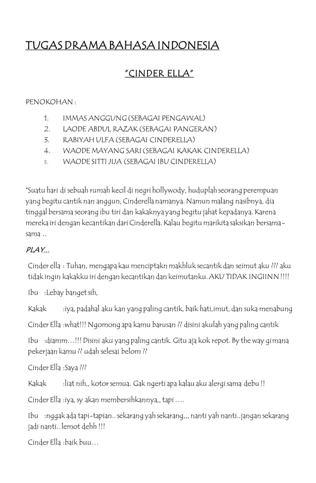 Tugas drama bahasa indonesia (2) | PDF
