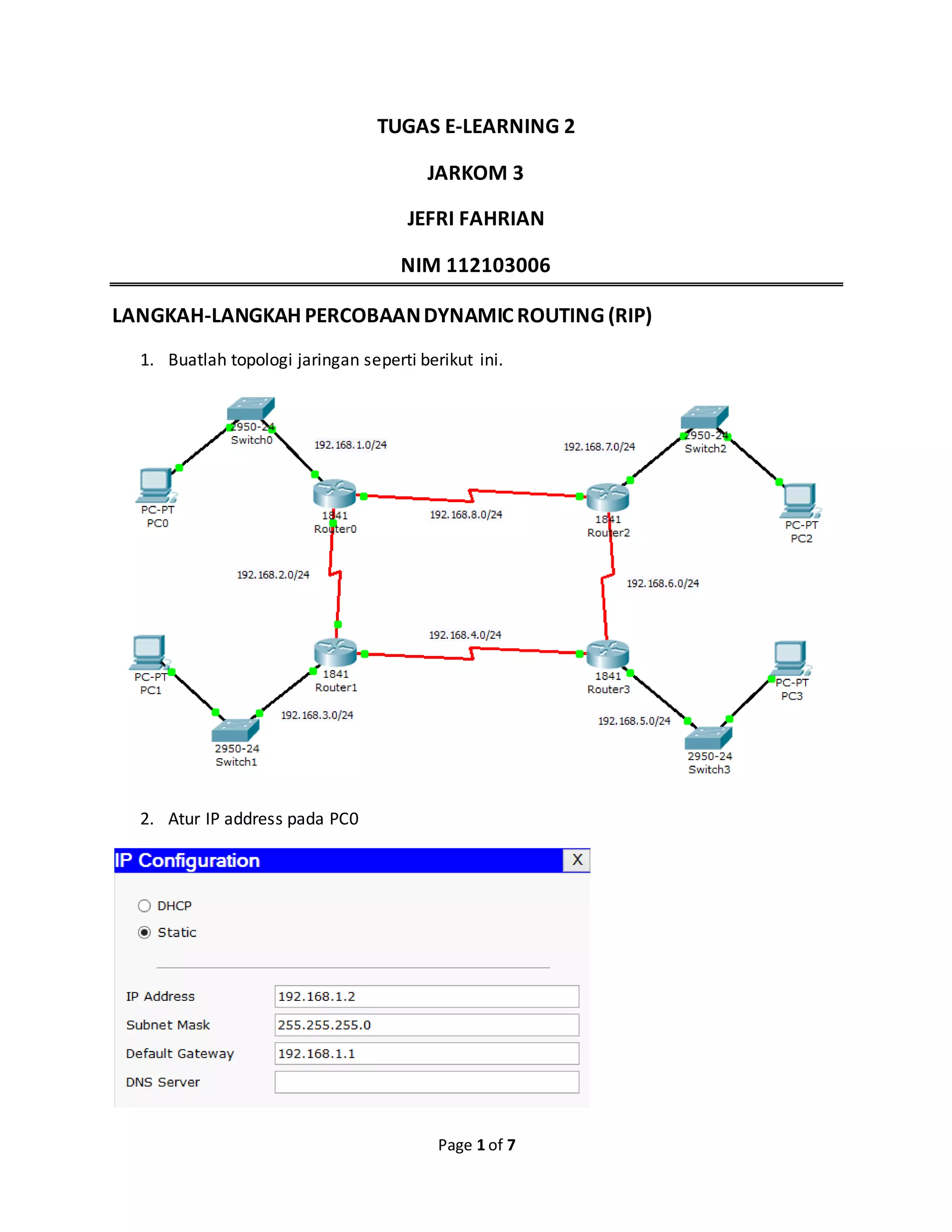 Tugas e learning2 jarkom3 - Dynamic Routing (RIP) | PDF