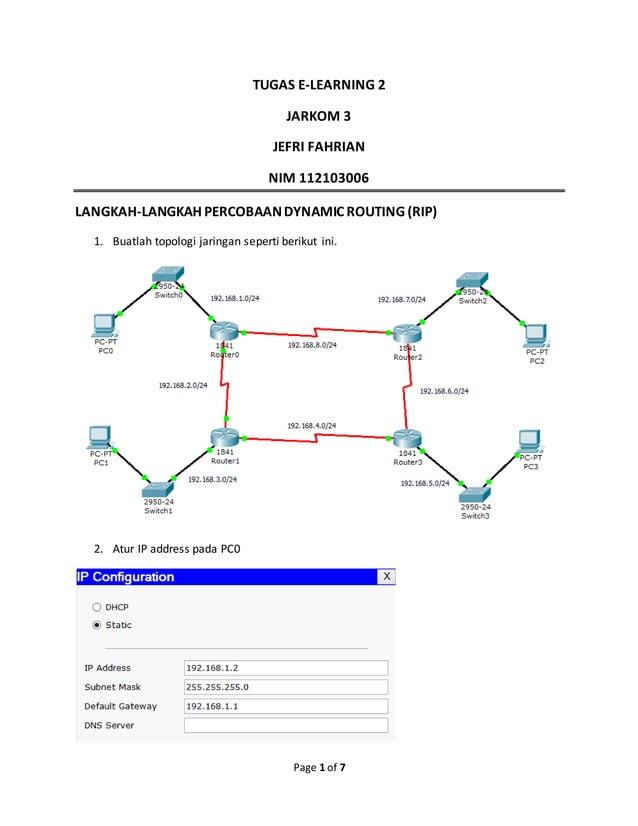 Tugas e learning2 jarkom3 - Dynamic Routing (RIP) | PDF