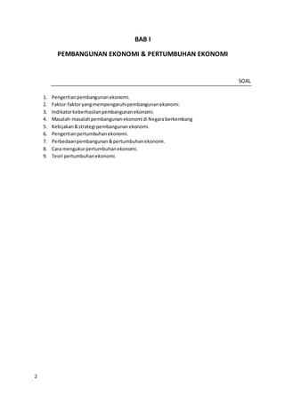 Pertumbuhan Ekonomi dan Pembangunan Ekonomi | PDF