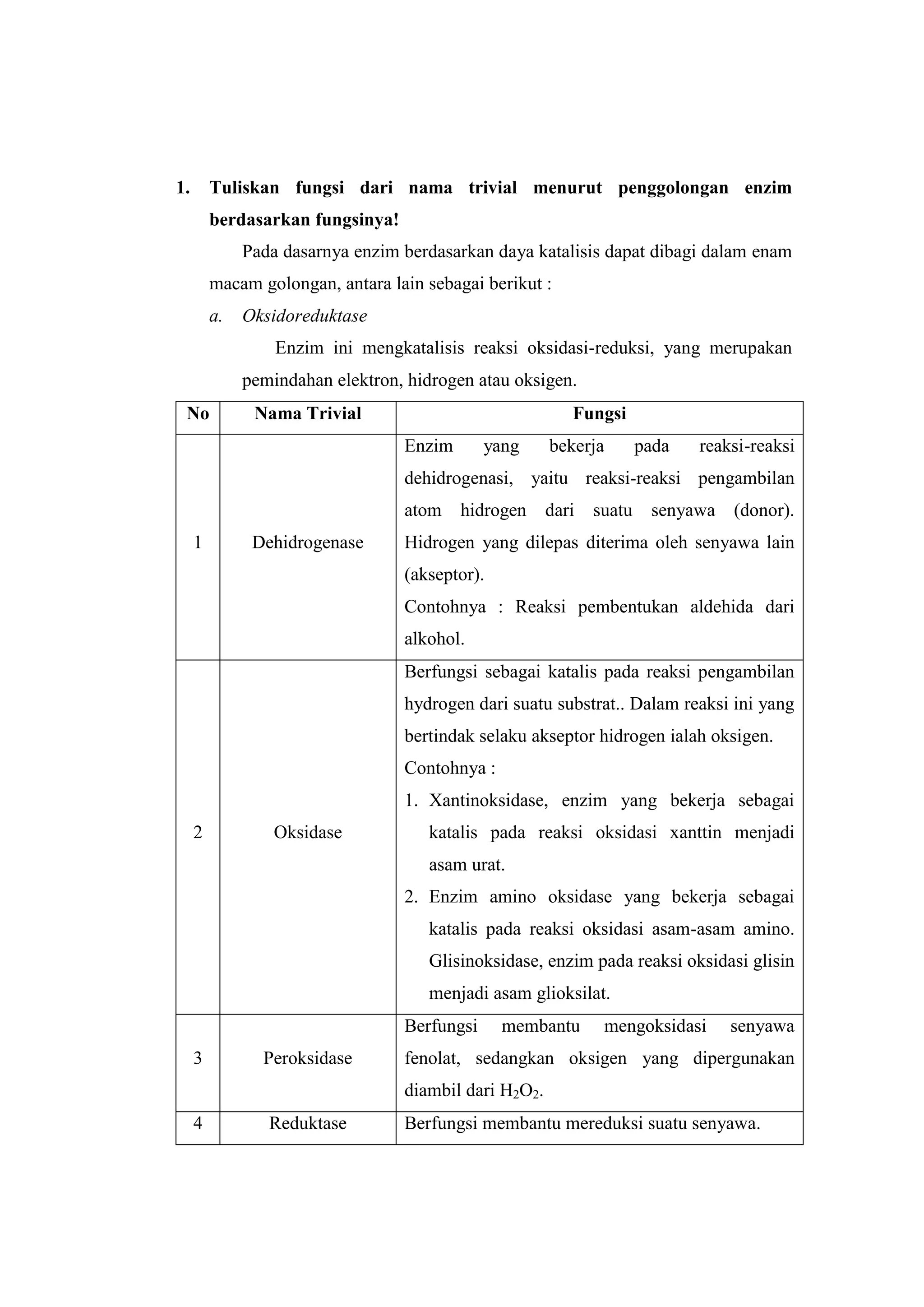 Klasifikasi Enzim Berdasarkan Fungsinya | DOCX