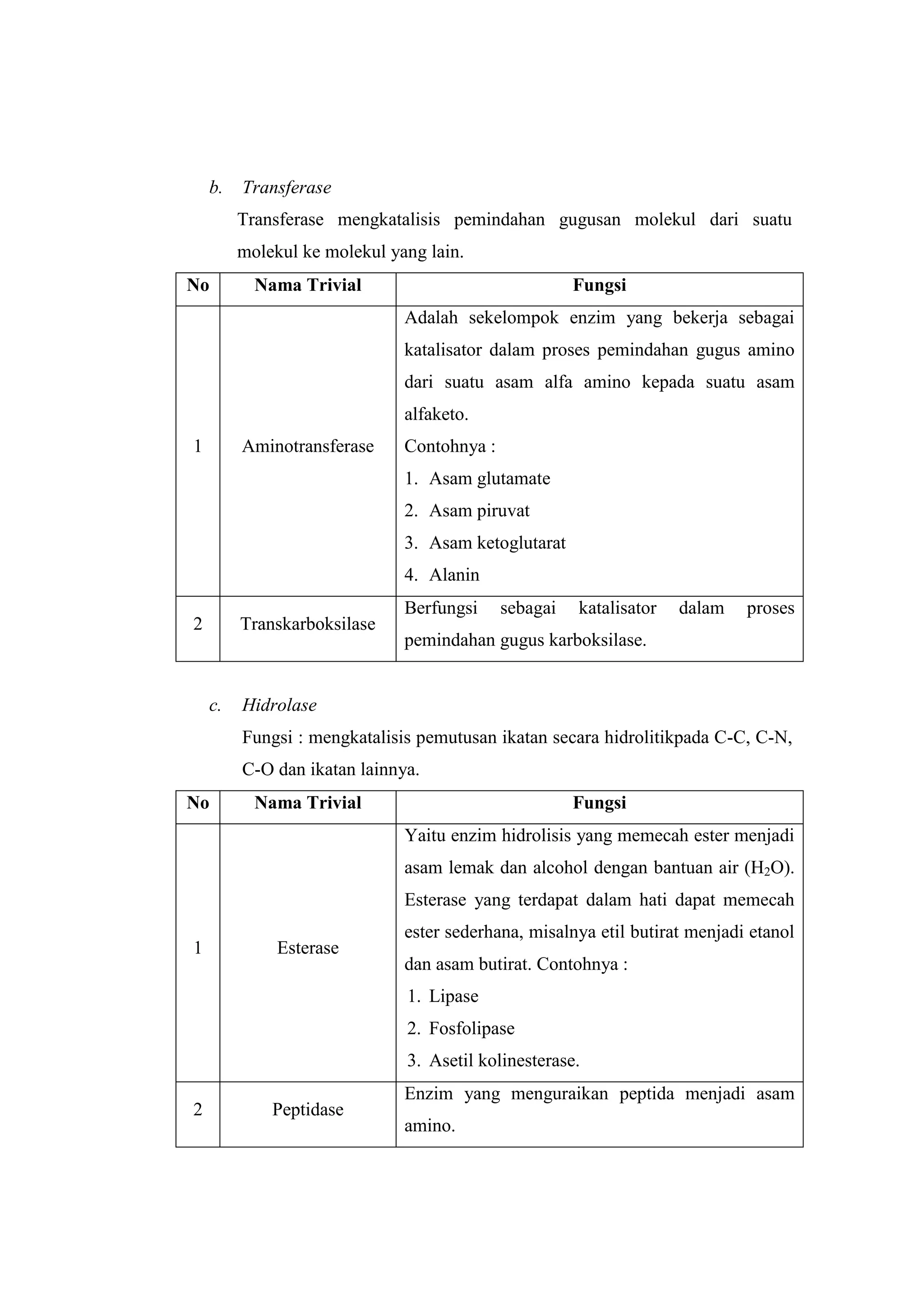 Klasifikasi Enzim Berdasarkan Fungsinya | DOCX