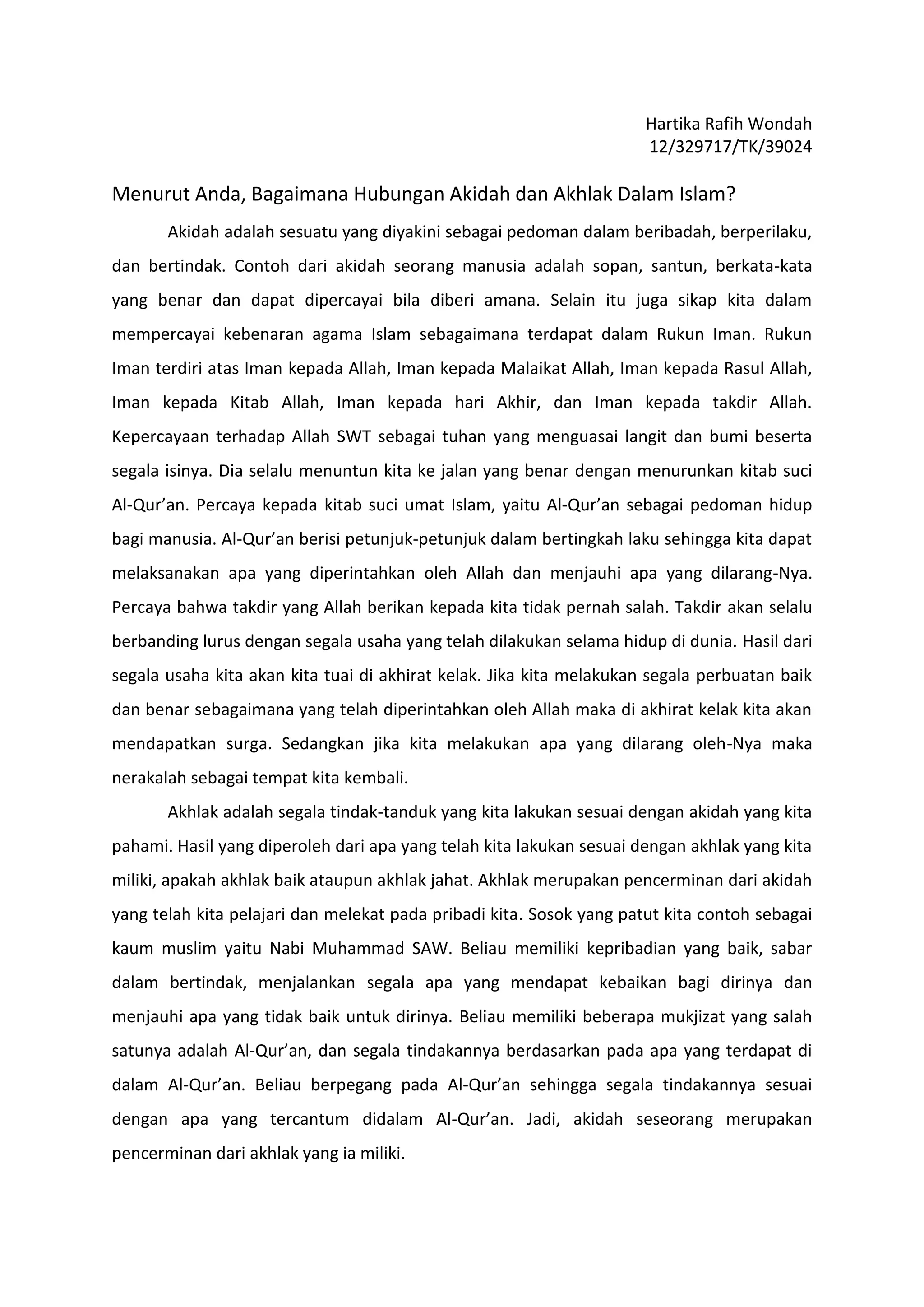 Tugas essai agama akidah akhlak | DOCX