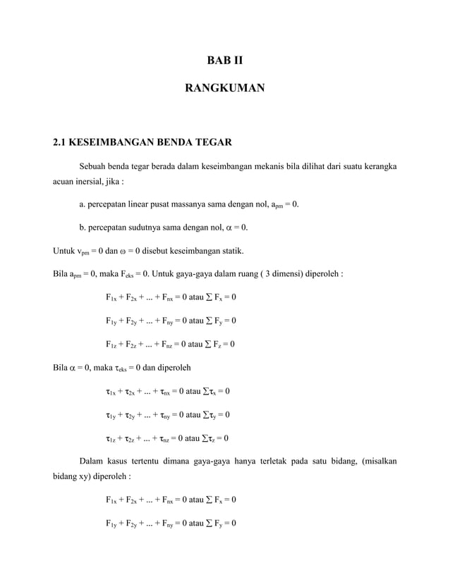 Tugas fisika dasar 1 ( rangkuman mekanika benda tegar ) | DOCX