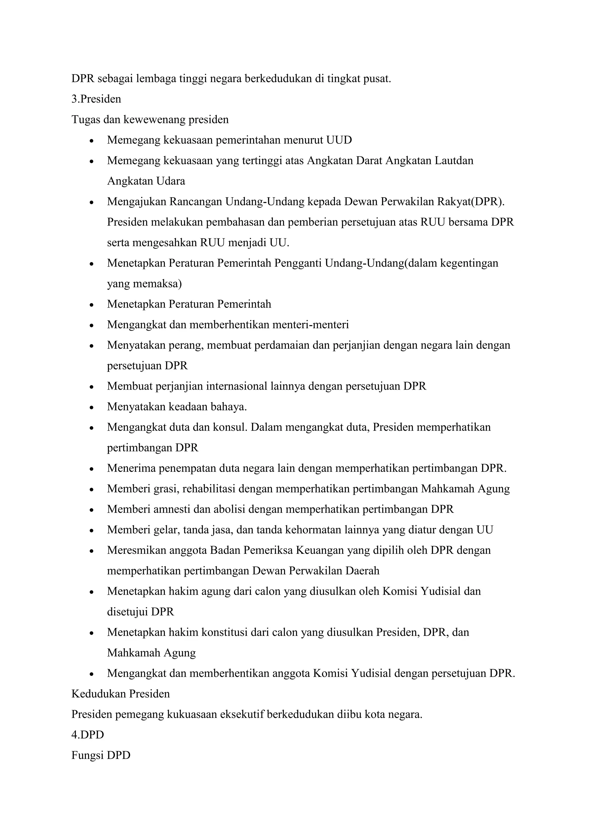 Tugas,fungsi dan kedudukan dari mpr,dpr,dpd,presiden,bpk,ma,mk,ky,dan kpu. | PDF
