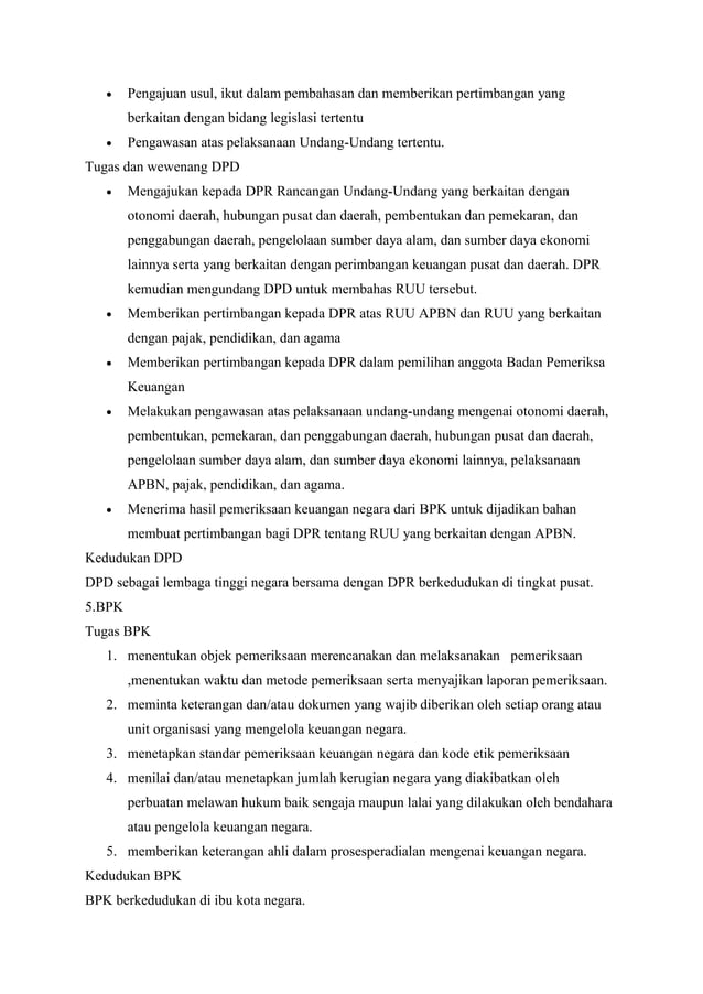 Tugas,fungsi dan kedudukan dari mpr,dpr,dpd,presiden,bpk,ma,mk,ky,dan kpu. | DOCX