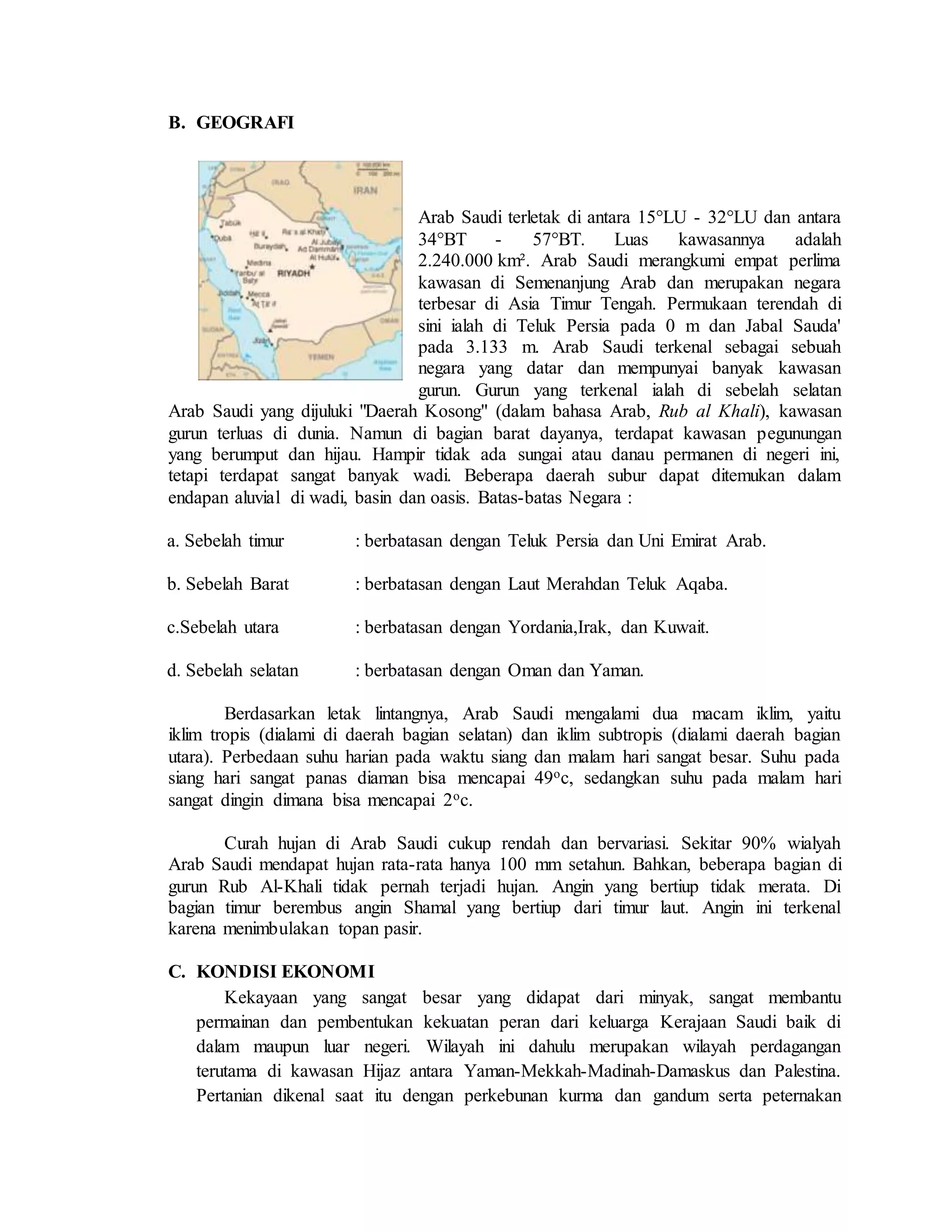 Tugas geografi karaktersistik arab saudi | DOCX