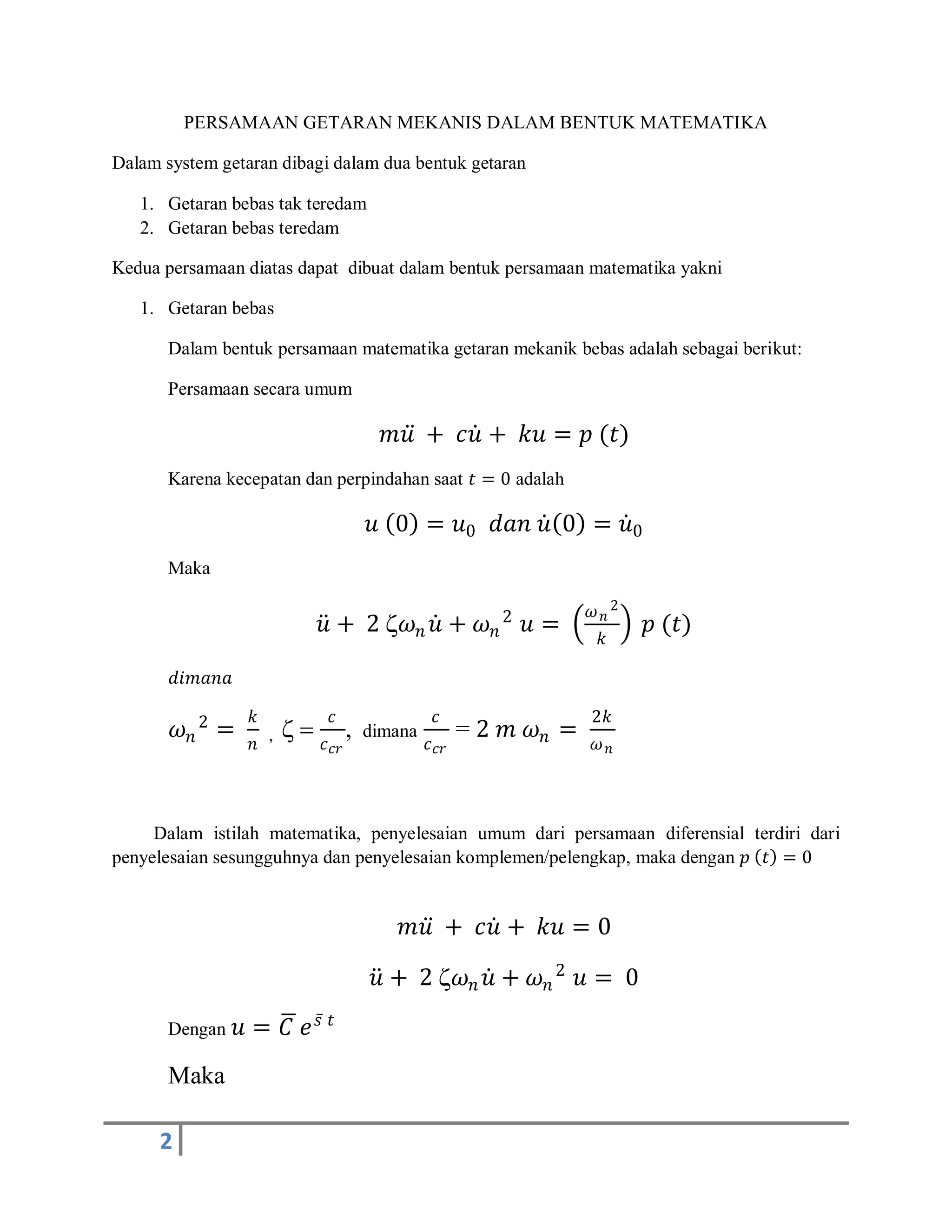 Tugas getaran mekanis ( fungsi matematika getaran mekanis ) | PDF