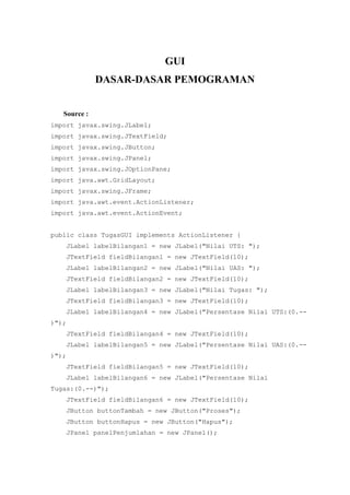 Membuat kalkulator penilaian Sederhana Java | DOCX