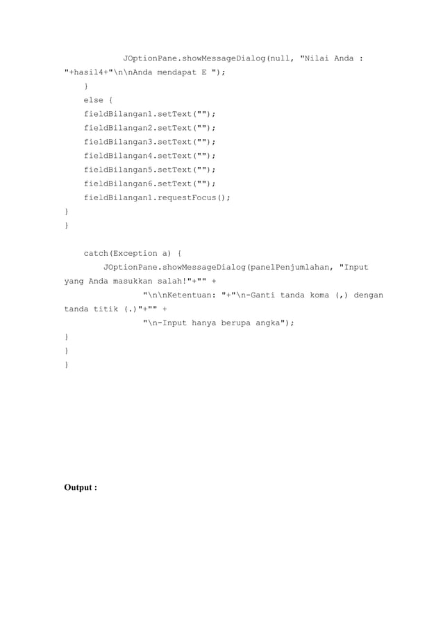 Membuat kalkulator penilaian Sederhana Java | PDF
