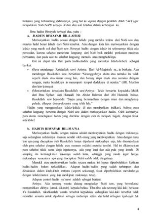 Hadist Riwayah dan Diroyah | DOCX