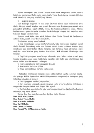 Hadist Riwayah dan Diroyah | DOCX