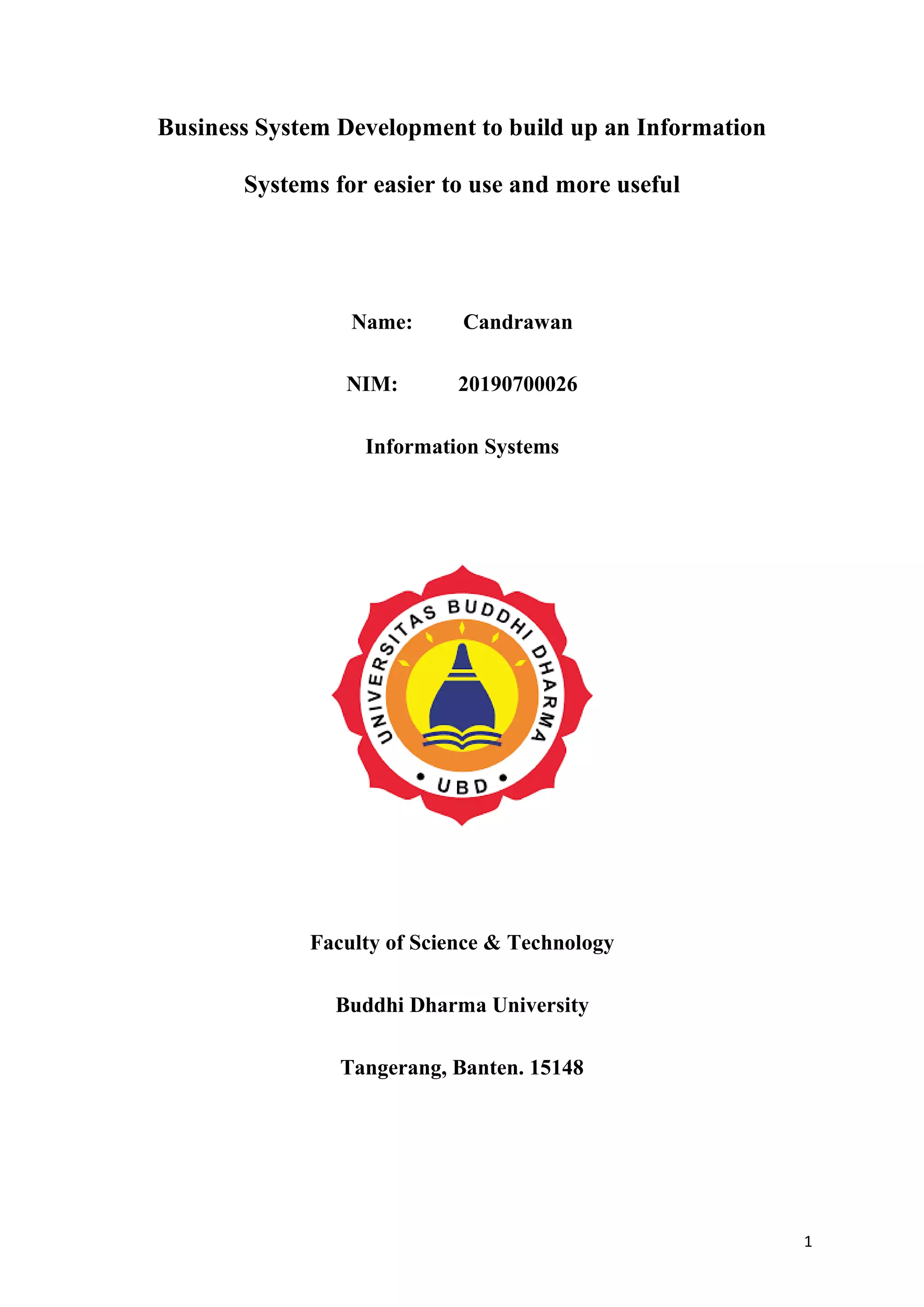 Business System Development to build up an Information Systems for ...