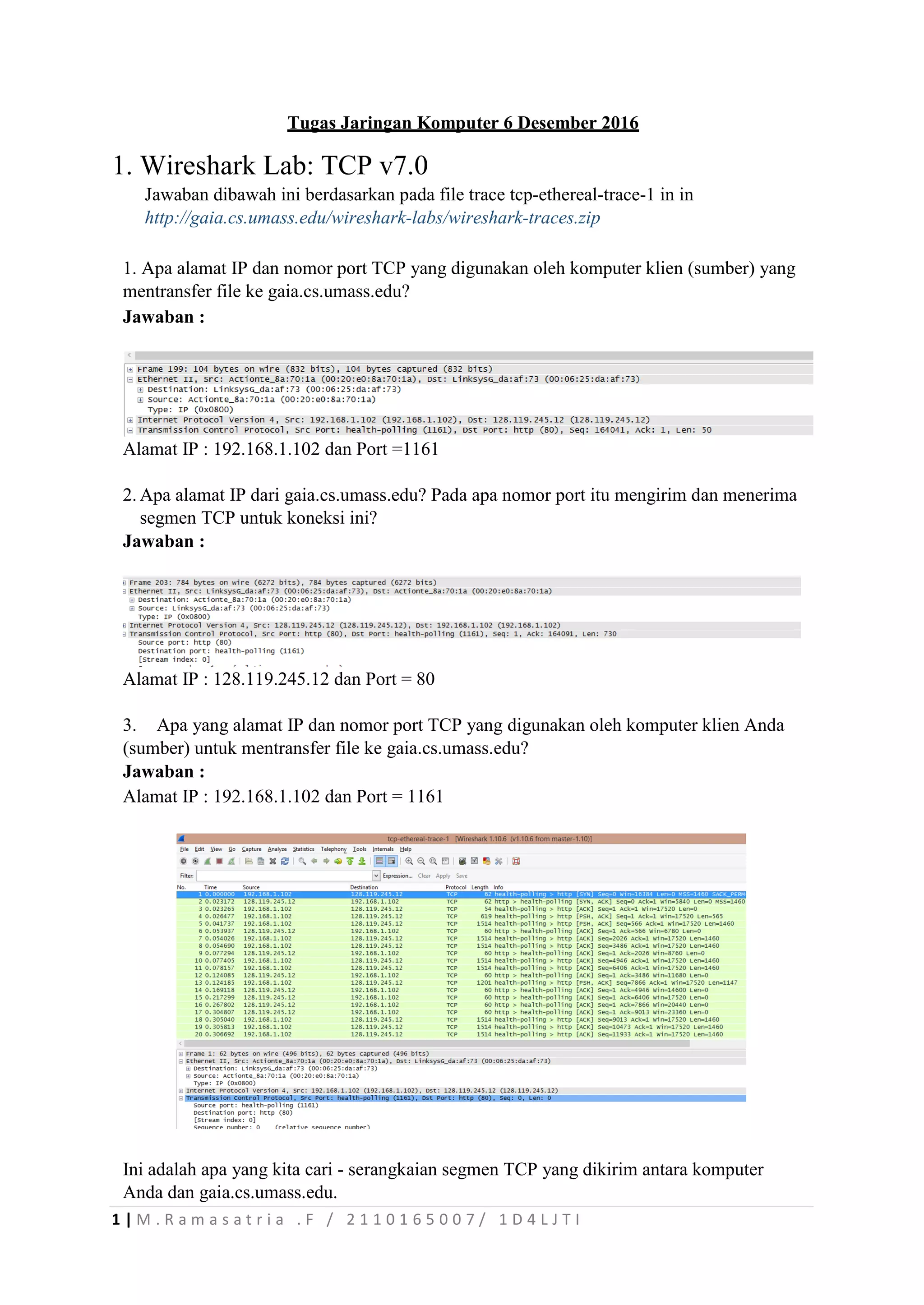 Pengamatan Wireshark pada TCP dan UDP | PDF