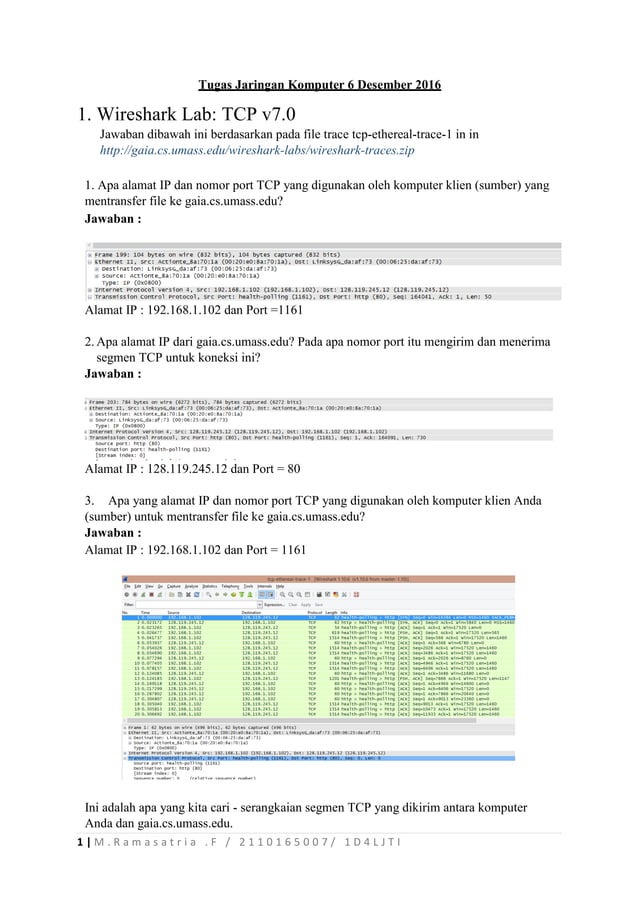 Pengamatan Wireshark pada TCP dan UDP | PDF