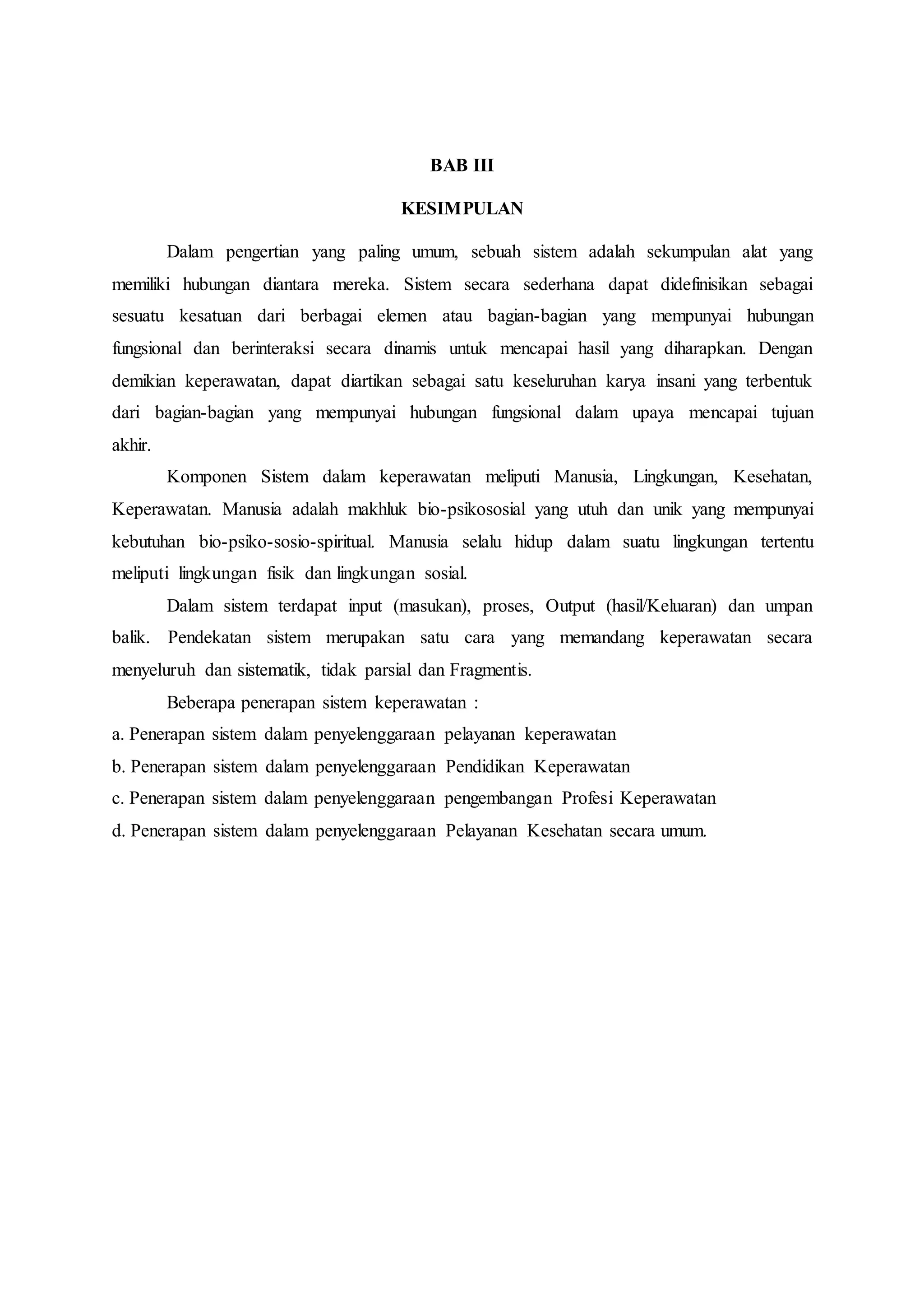 Tugas kdk konsep sistem dalam keperawatan | DOCX